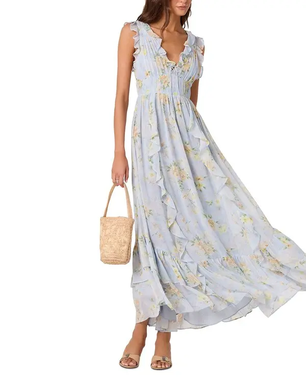 Astr The Label Sleeveless Floral Print Maxi Dress With Ruffles