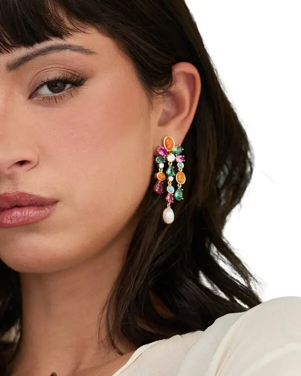 Nadri Frieda Multi Stone Asymmetrical Chandelier Earrings