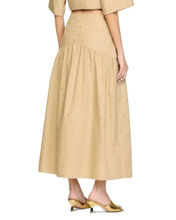 Sandro Embellished Cotton Maxi Skirt With Slits