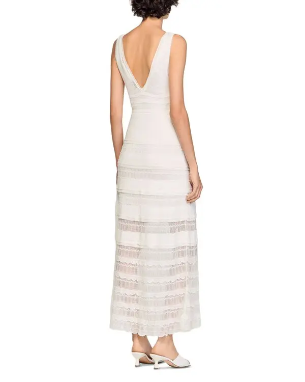 Sandro Pointelle Knit Lace Maxi Dress - White
