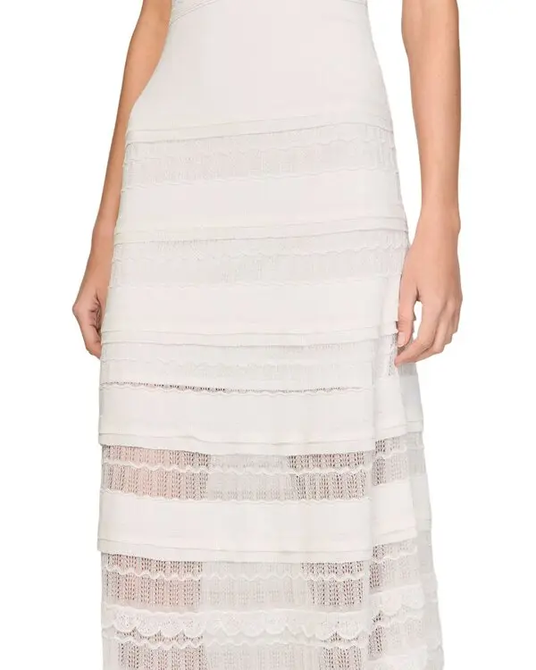 Sandro Pointelle Knit Lace Maxi Dress - White