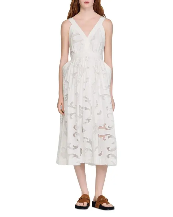 Sandro Openwork Floral Cotton Maxi Dress - Ecru