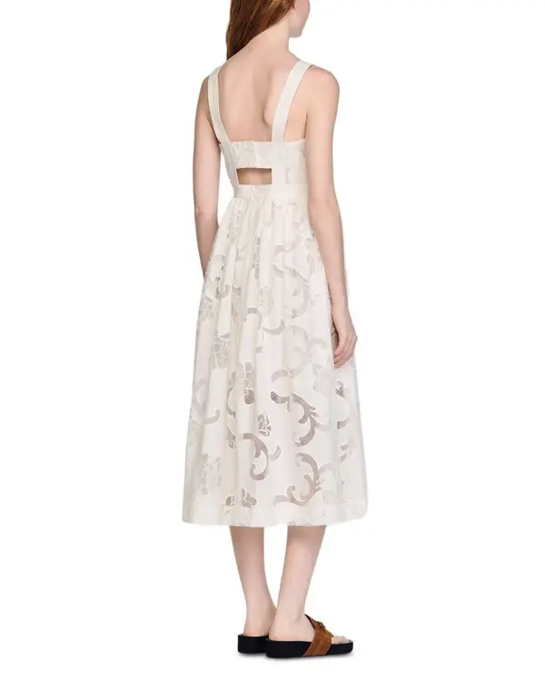 Sandro Openwork Floral Cotton Maxi Dress - Ecru