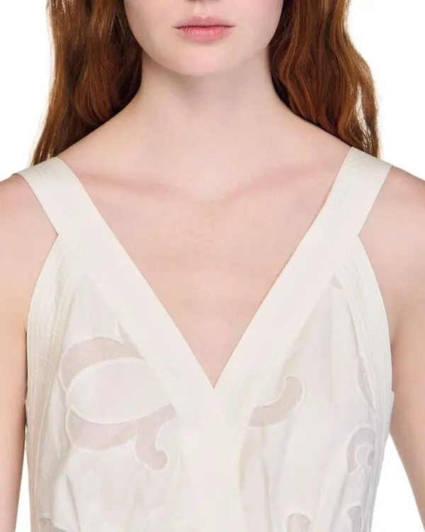Sandro Openwork Floral Cotton Maxi Dress - Ecru