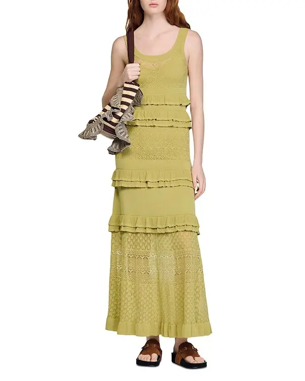 Sandro Ruffled Knit Maxi Dress