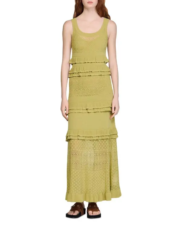 Sandro Ruffled Knit Maxi Dress
