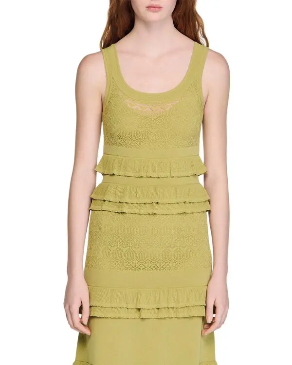 Sandro Ruffled Knit Maxi Dress