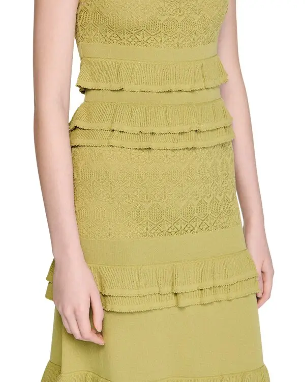 Sandro Ruffled Knit Maxi Dress