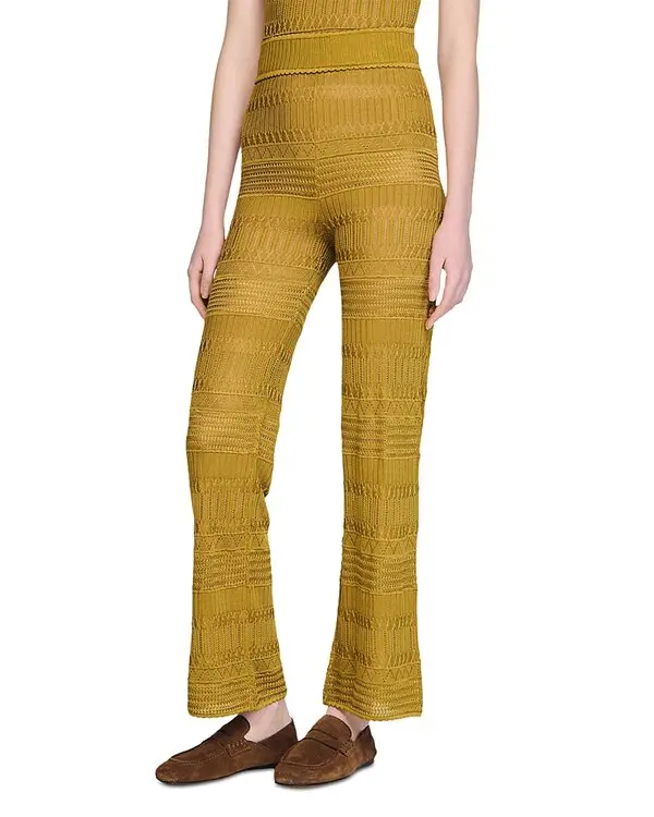 Sandro Pointelle Knit Trousers - Olive