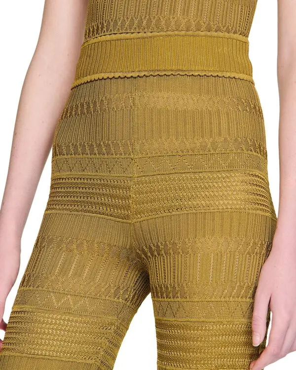 Sandro Pointelle Knit Trousers - Olive