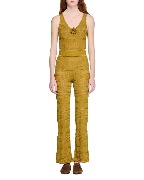 Sandro Pointelle Knit Trousers - Olive