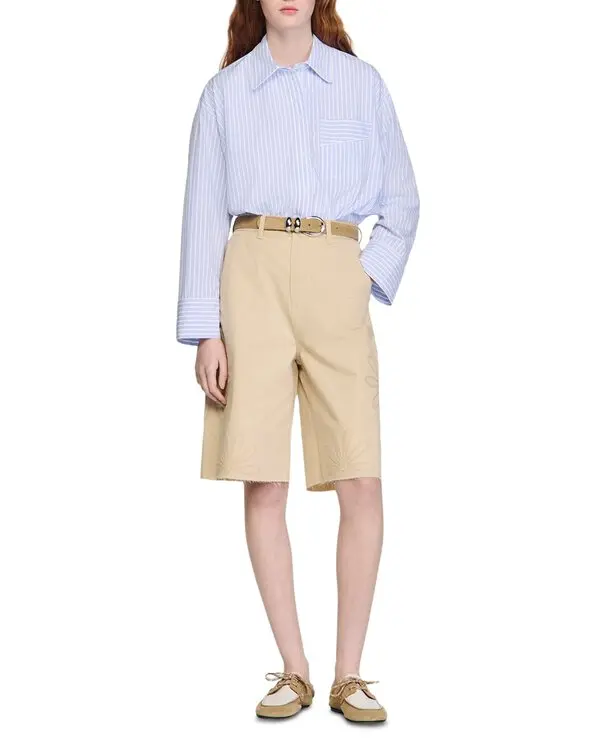 Sandro Cutout Flowers Cotton Bermuda Shorts - Beige