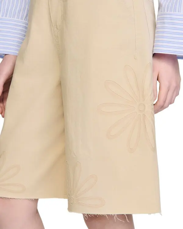Sandro Cutout Flowers Cotton Bermuda Shorts - Beige