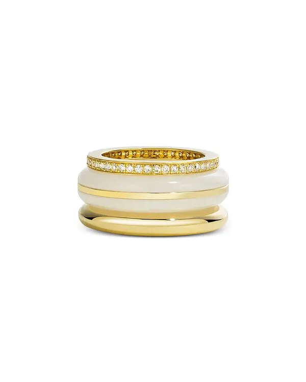 BY PARIAH 14k Yellow Gold White Jasper & Diamond Stack Rings Set Of 3 - White/gold
