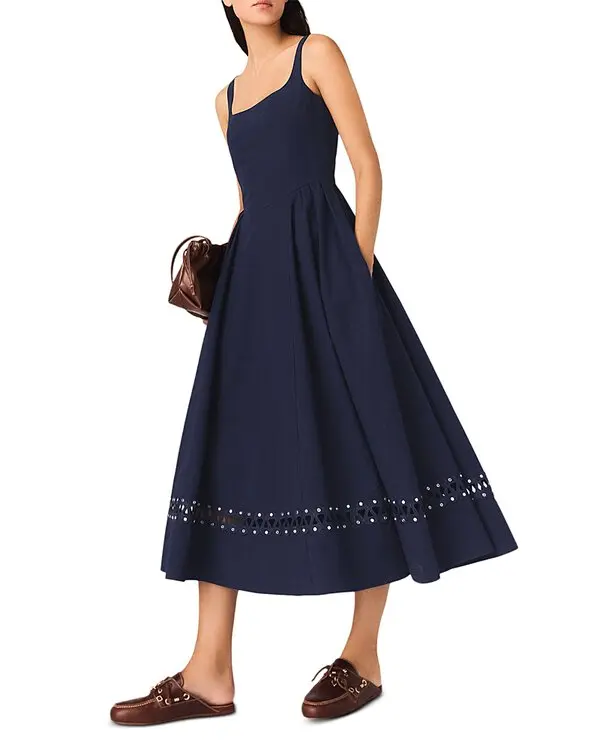 Maje Flared Midi Dress - Navy