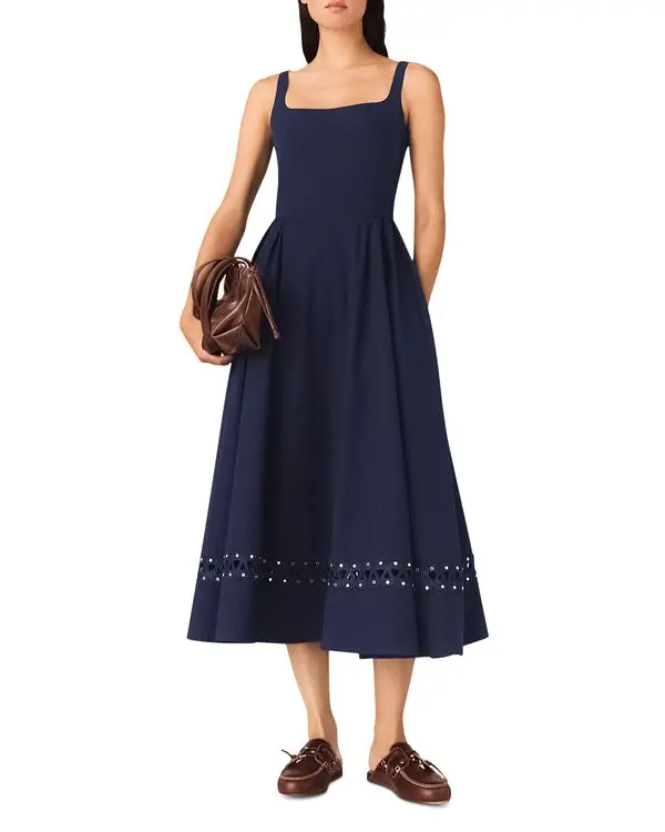 Maje Flared Midi Dress - Navy