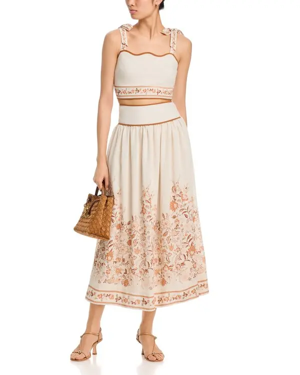 Moon River Floral Print Midi Skirt