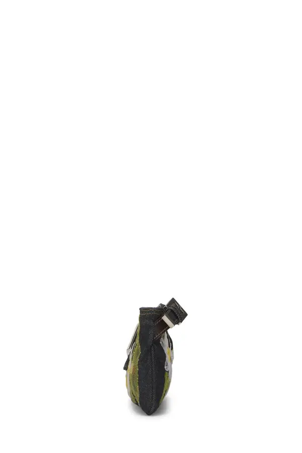Fendi Denim Floral Appliqué Shoulder Bag - Navy