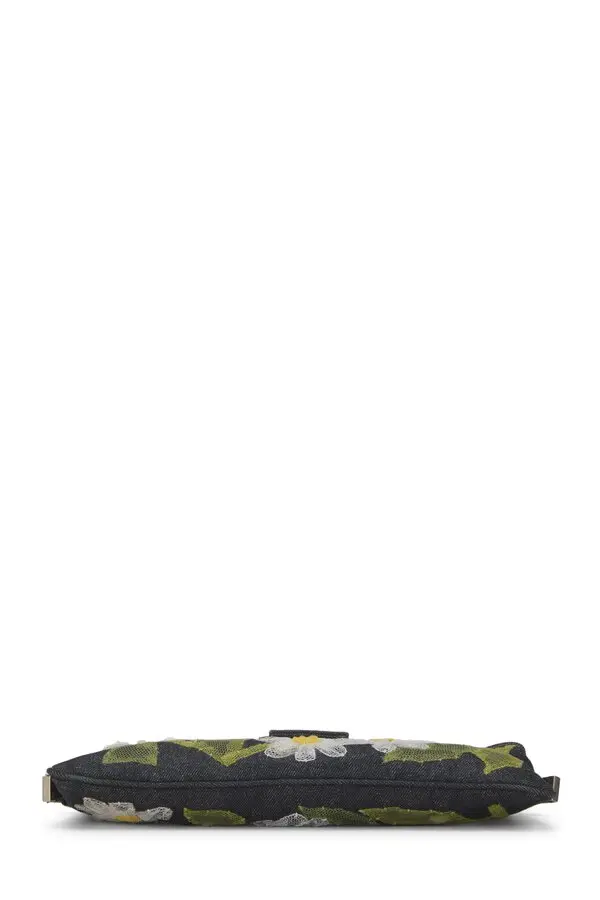 Fendi Denim Floral Appliqué Shoulder Bag - Navy