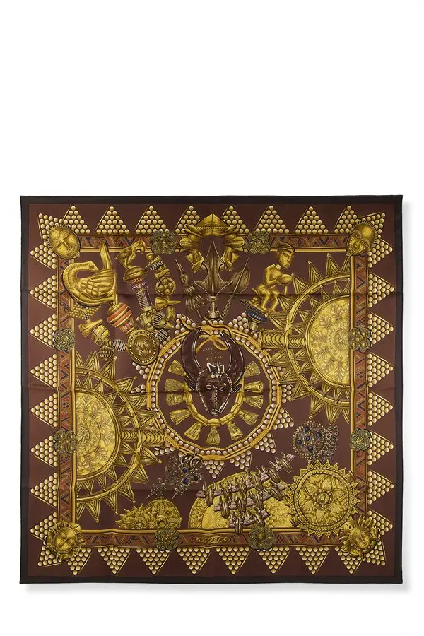 Hermès Multicolor 'l'or Des Chefs' Silk Scarf 90 - Brown