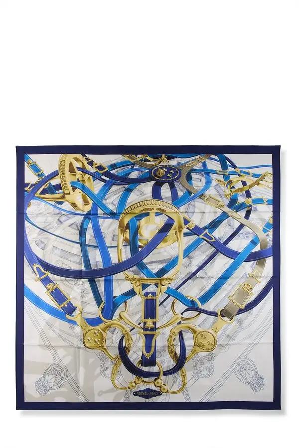 Hermès Navy & Multicolor 'cavalcadour Voltigeur' Silk Scarf 90 - Blue