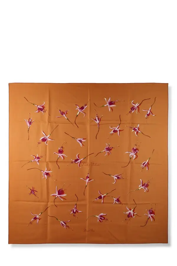 Hermès Multicolor 'fleurs De Fuchsia' Silk Scarf 90 - Orange