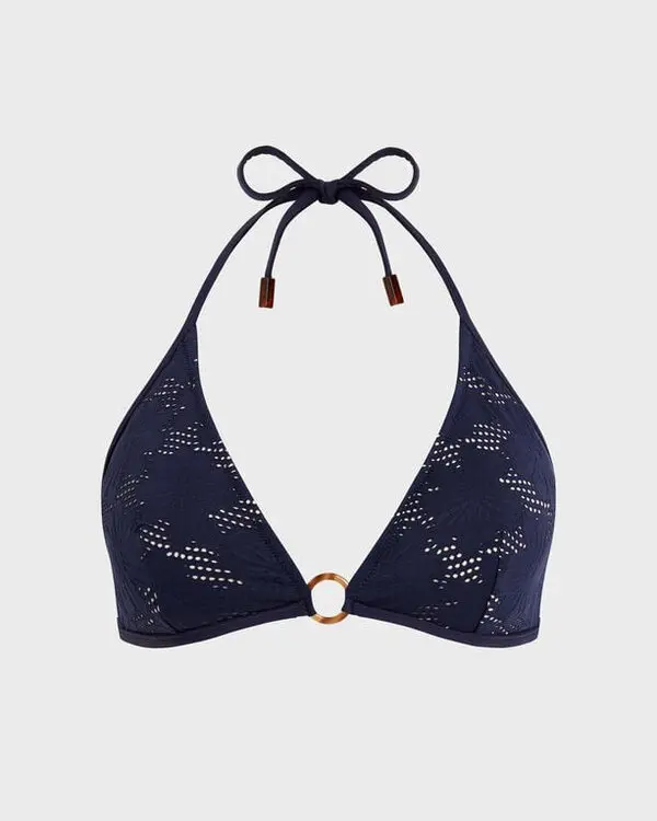Vilebrequin Jacquard Fleur Broderie Anglaise Triangle Bikini Top - Blue