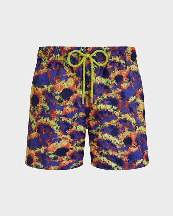 Vilebrequin Ultralight Packable Swim Shorts With Sunflower Print - Blue