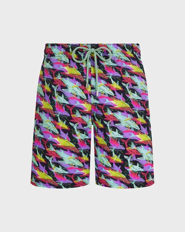 Vilebrequin Long Stretch Swim Trunks Whales Offset Swimwear Okorise - Blue