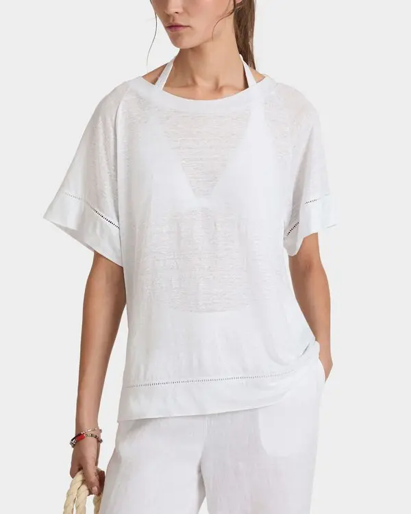 Vilebrequin Linen Short Sleeve T-shirt With Openwork Trim