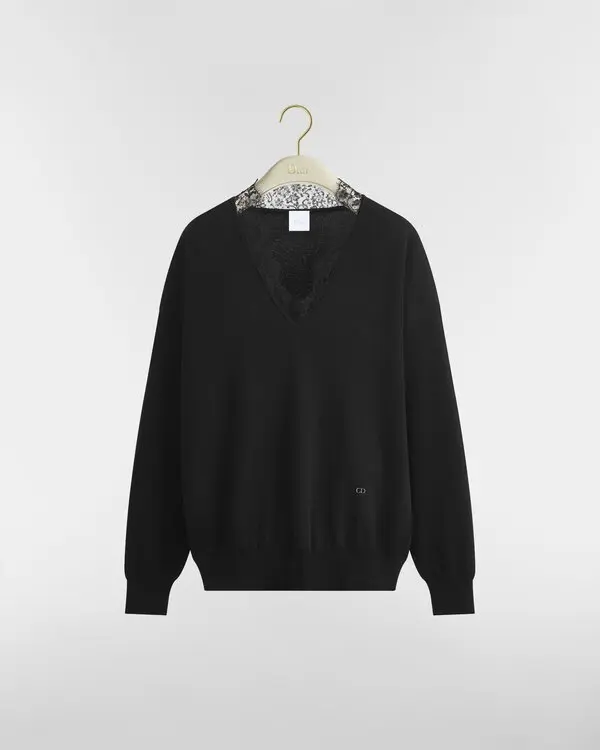 Dior Sweater - Black Virgin Wool-blend Knit And Black Lace