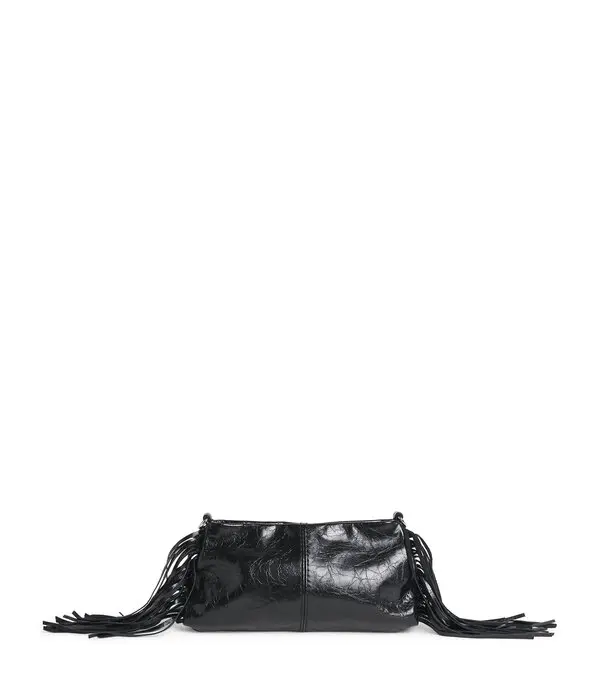 Maje Miss M Leather Clutch Bag With Fringe And Chain Strap - Black