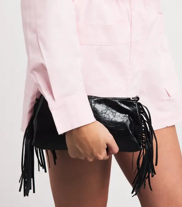 Maje Miss M Leather Clutch Bag With Fringe And Chain Strap - Black