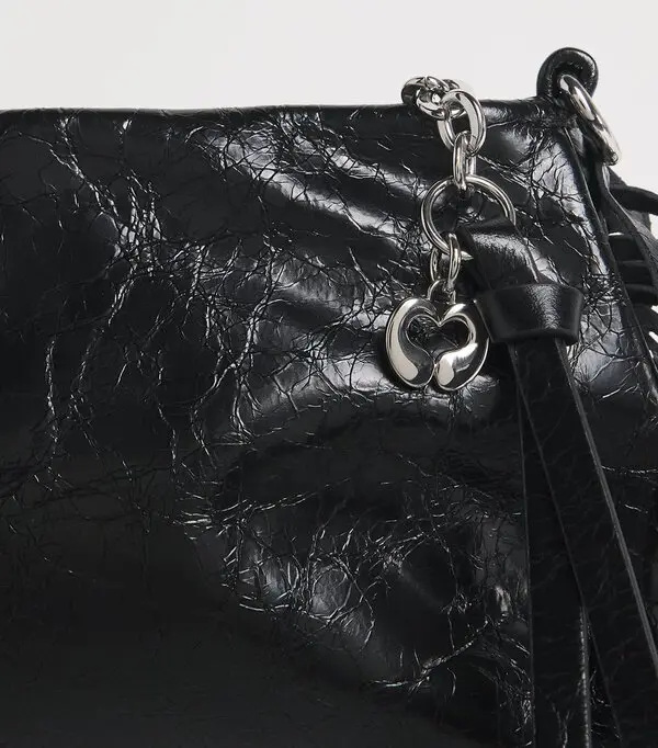 Maje Miss M Leather Clutch Bag With Fringe And Chain Strap - Black