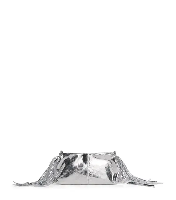 Maje Metallic Leather Clutch With Fringe And Chain Strap - Black