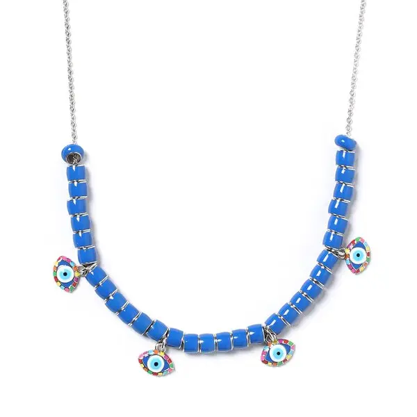PINNOLE Enamel Evil Eye Necklace With Sterling Silver - Blue