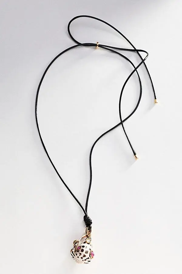 Anthropologie Corded Shell Pendant Necklace - Black & White Pattern