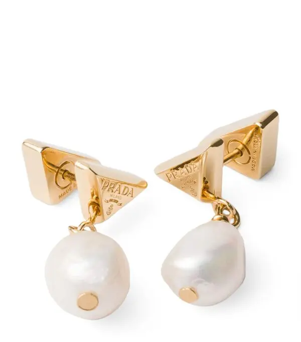 Prada Pearl Triangle Stud Earrings - Metallic