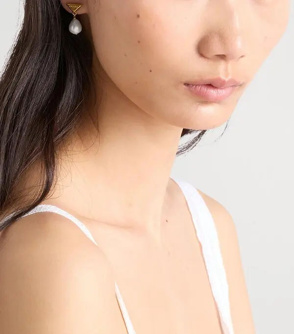 Prada Pearl Triangle Stud Earrings