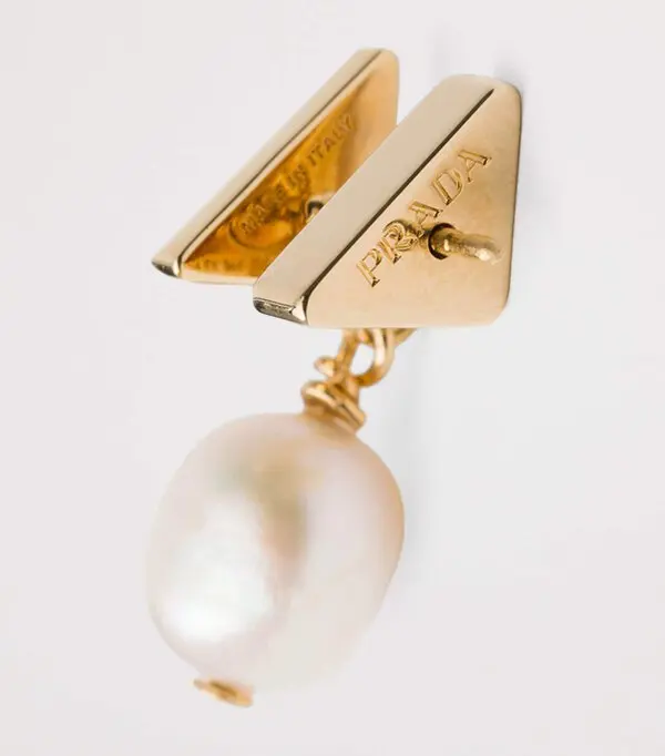 Prada Pearl Triangle Stud Earrings