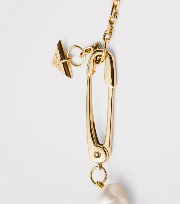Prada Pearl Safety Pin Necklace