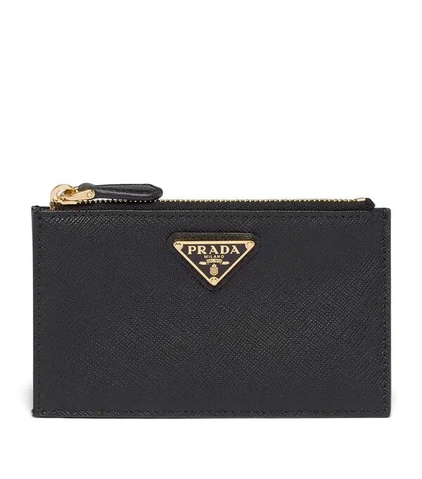 Prada Saffiano Leather Zip Card Holder - Black