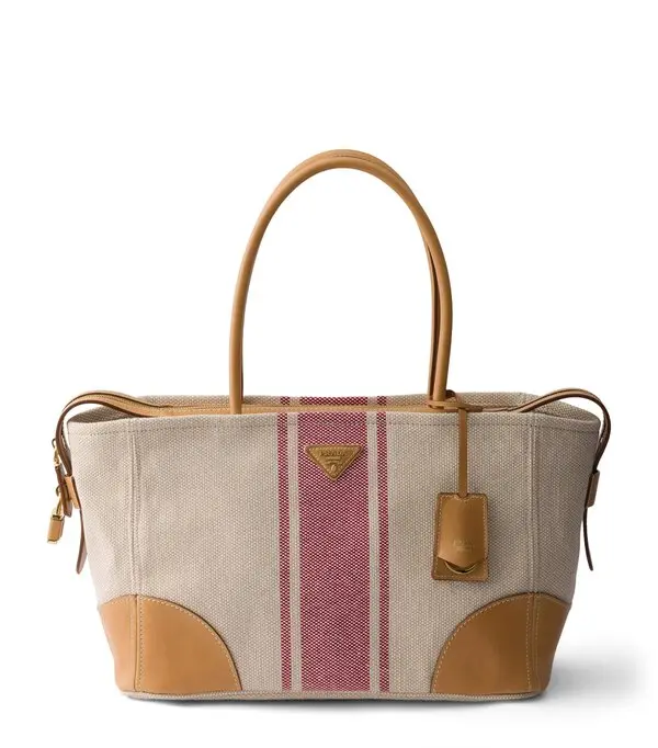 Prada Canvas And Leather Tote Bag