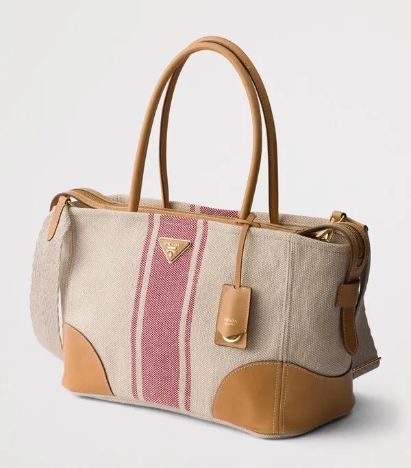 Prada Canvas And Leather Tote Bag