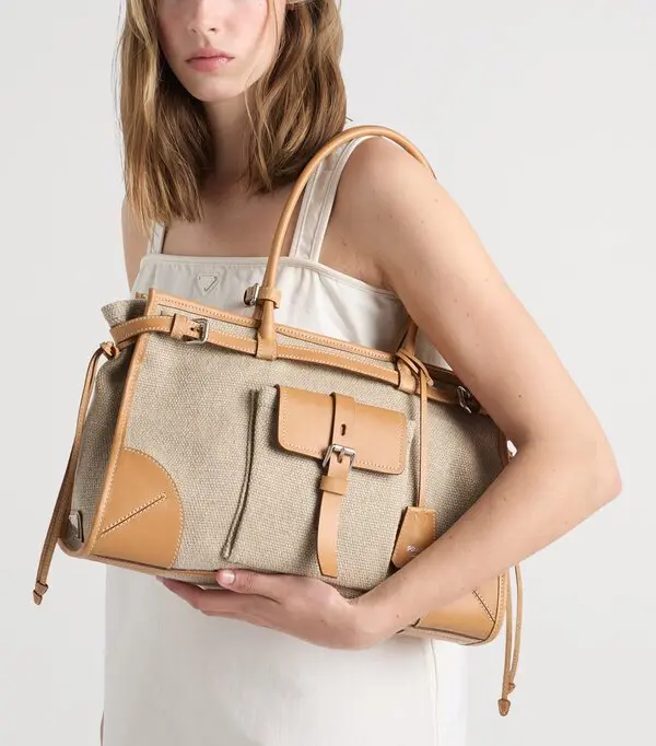 Prada Small Linen Bonnie Shoulder Bag