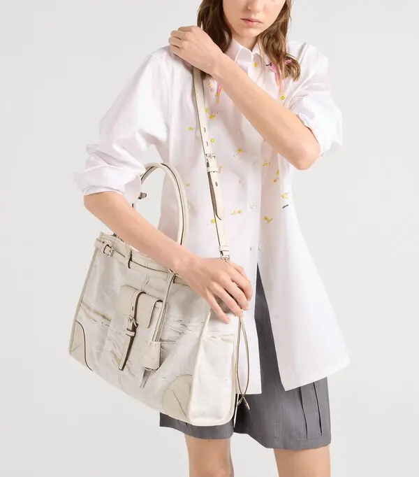 Prada Bonnie Printed Linen Shoulder Bag