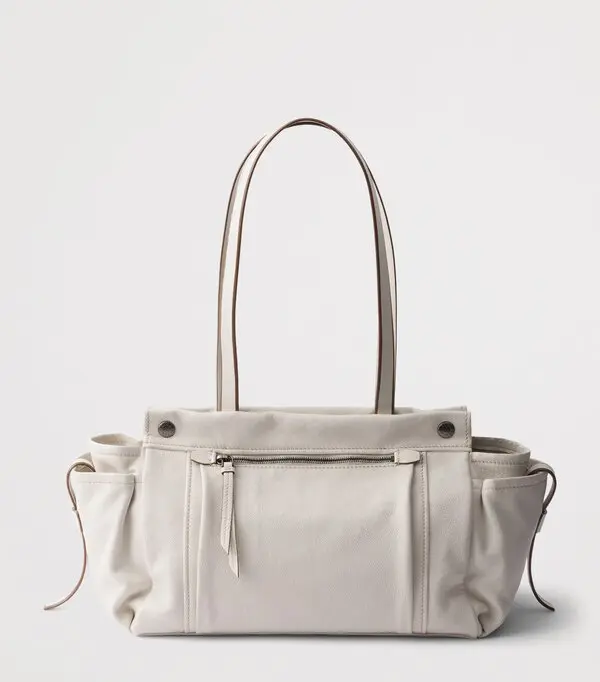 Prada Large Leather Route Tote Bag - Neutral
