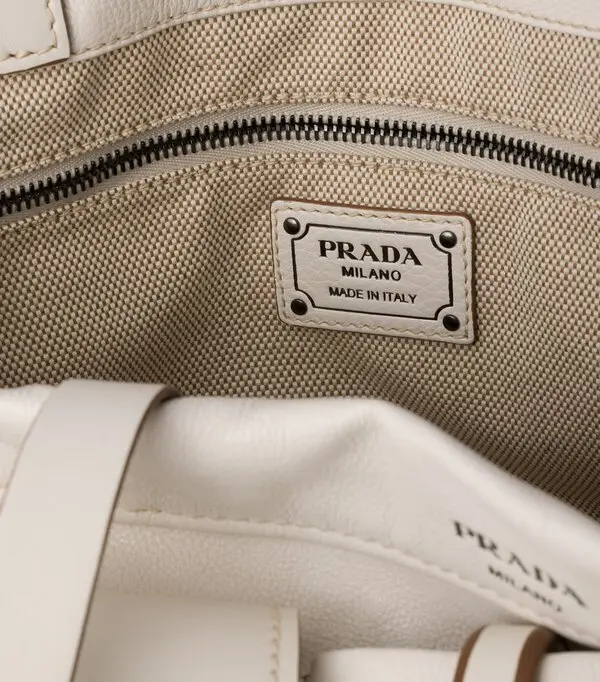 Prada Large Leather Route Tote Bag - Neutral