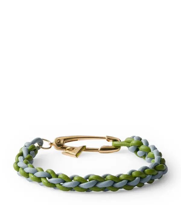 Prada Braided Leather Safety Pin Bracelet - Turquoise