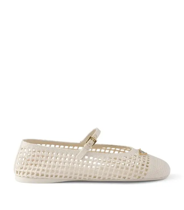 Prada Crochet Ballet Flats With Mary Jane Strap